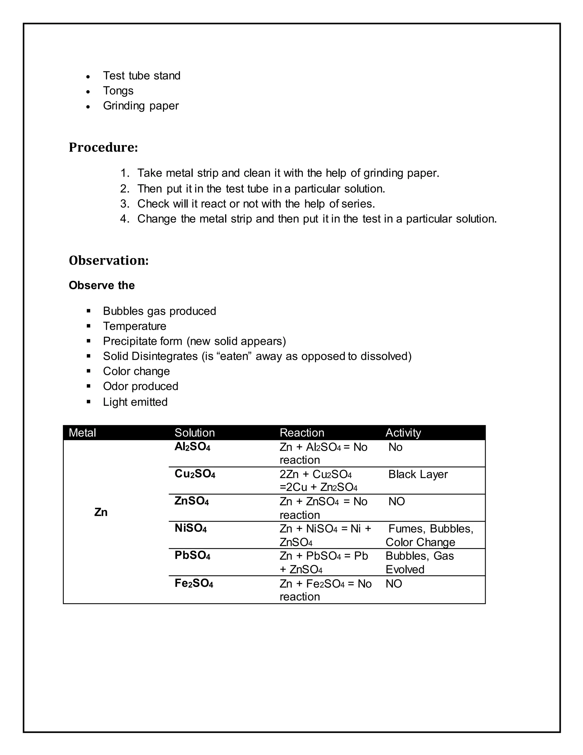Active series of metal | DOCX