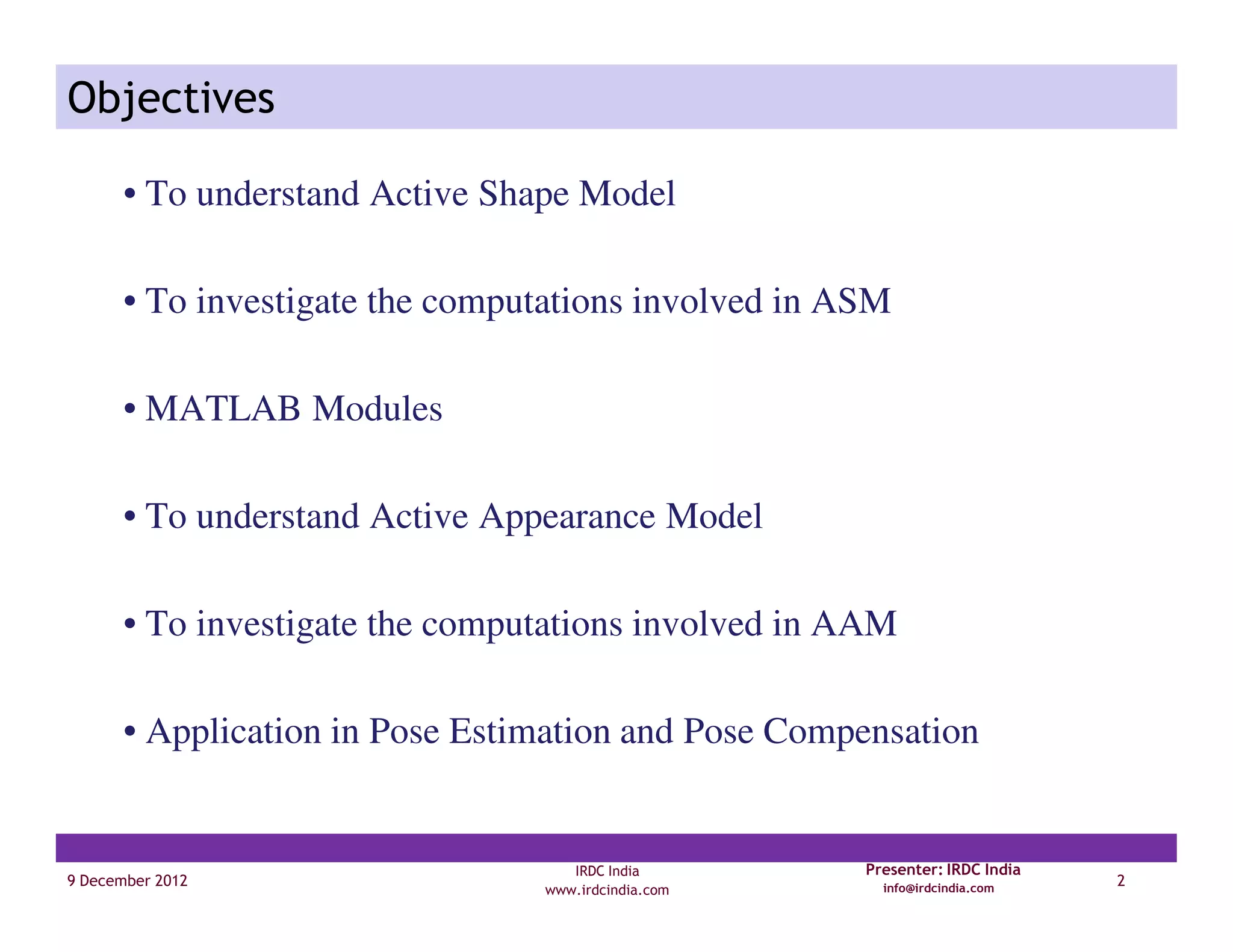 Active shape appearance model-presentation 1st | PDF