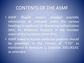 ACTIVE SUBSTANCE MSTER FILE (ASMF) eMA | PPTX