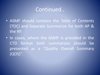 ACTIVE SUBSTANCE MSTER FILE (ASMF) eMA | PPTX