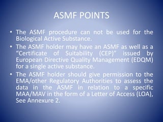 ACTIVE SUBSTANCE MSTER FILE (ASMF) eMA | PPTX