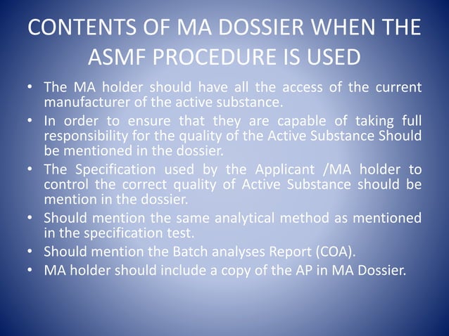 ACTIVE SUBSTANCE MSTER FILE (ASMF) eMA | PPTX