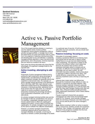 Active Vs Passive Portfolio Management | PDF