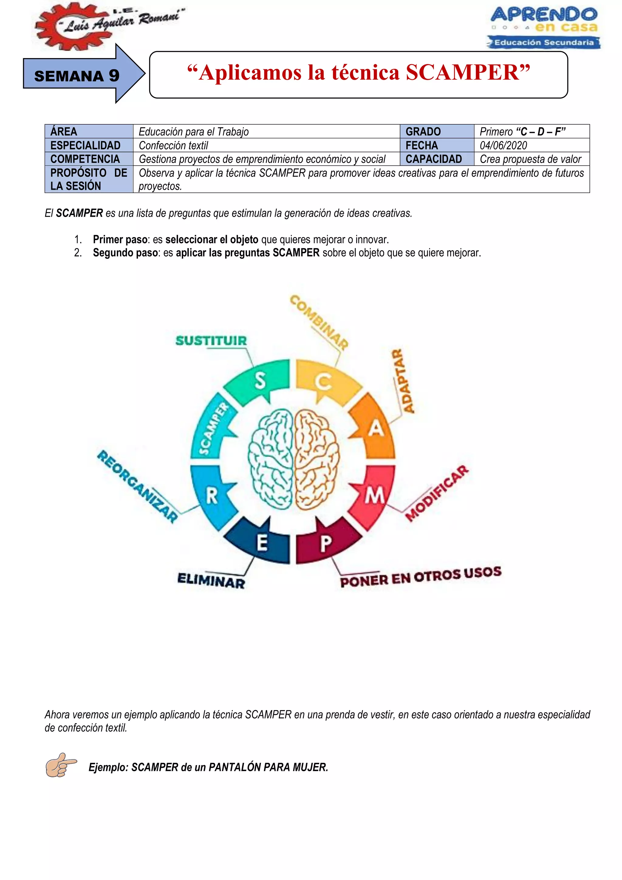 APRENDO EN CASA: APLICAMOS LA TÉCNICA SCAMPER | PDF
