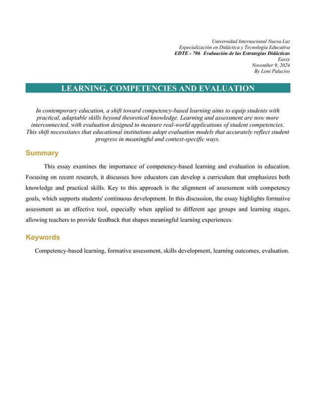 EASSY LEARNING, COMPETENCIES AND EVALUATION | PDF
