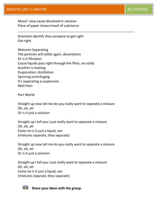 Didactic Unit: Matter. Activities. | DOCX