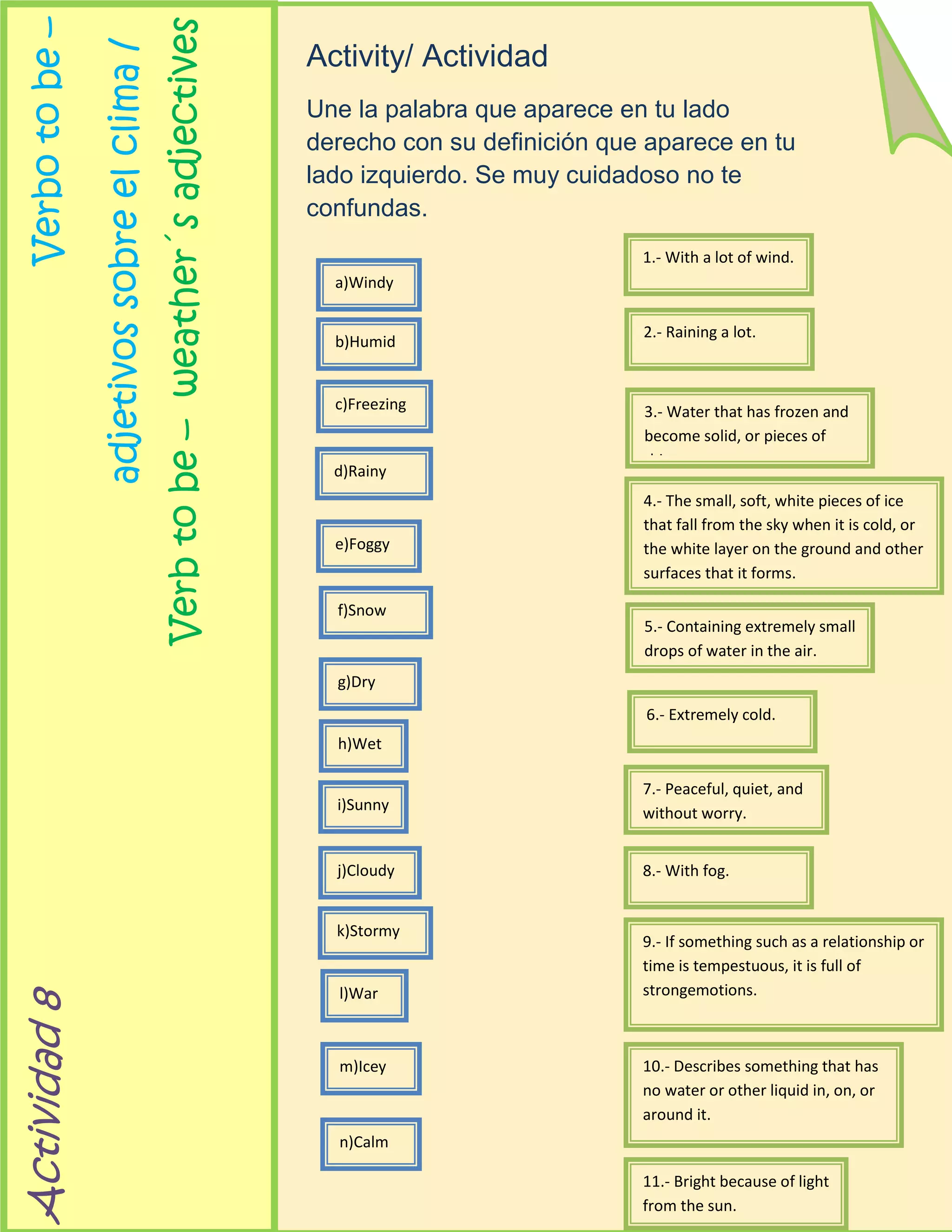 Actividad 8 verbo to be adjetivos sobre el clima vdga (autoguardado) | DOCX