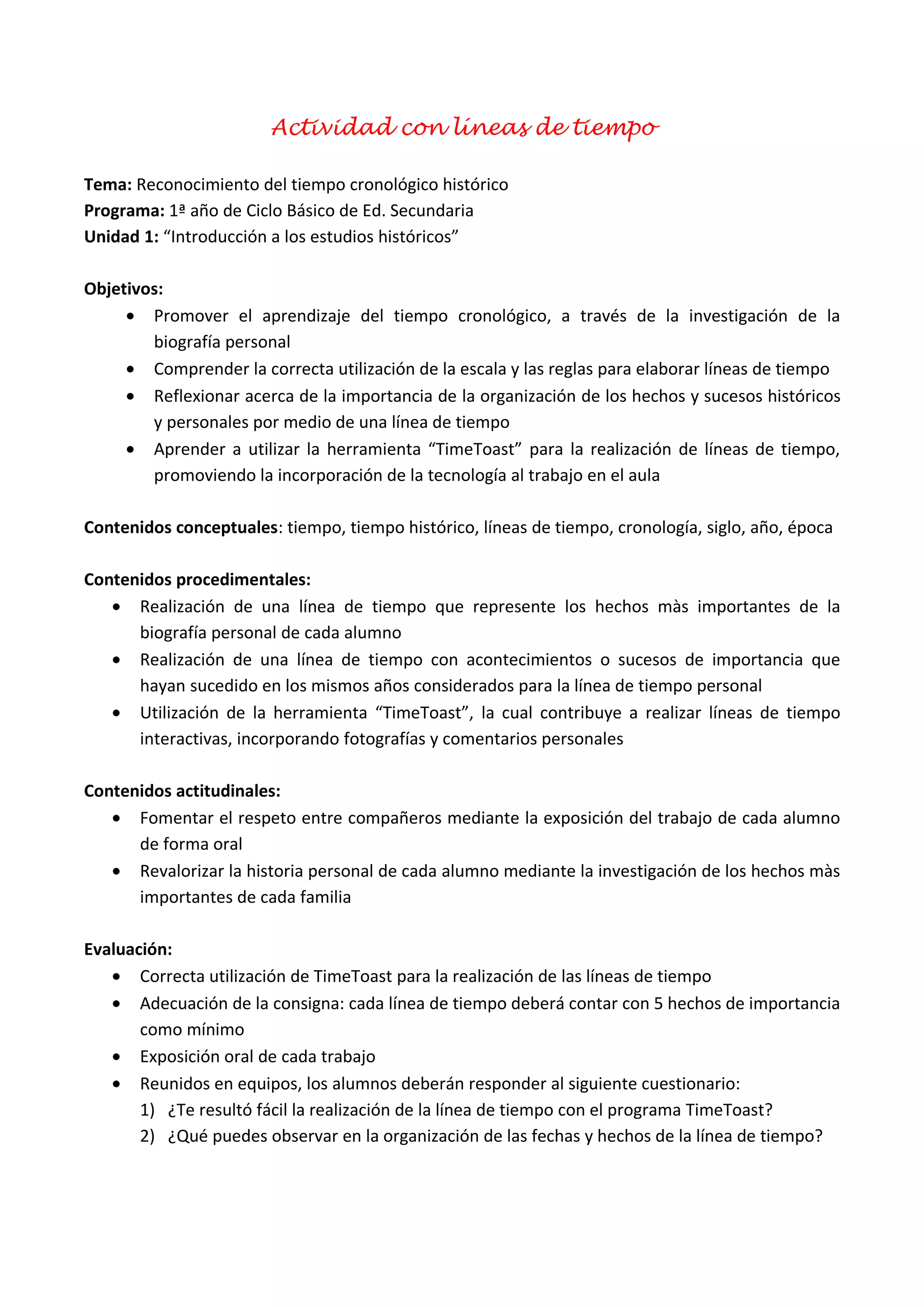 Actividad con líneas de tiempo | DOC