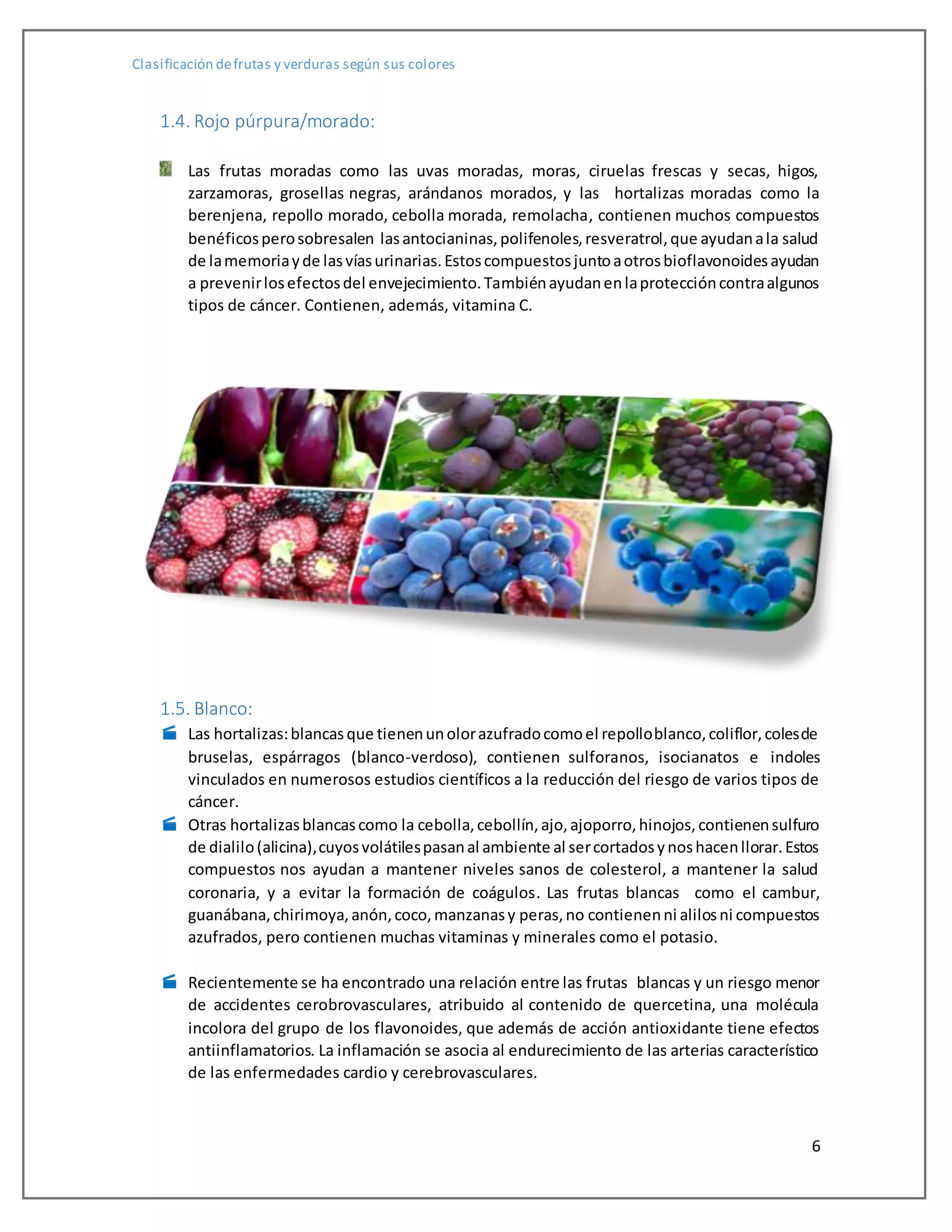 la clasificación de las frutas y verduras según su color | DOCX