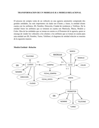 Transformación de Modelo E-R a Modelo Relacional Ejemplo y Reporte | DOCX