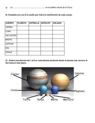 Actividades Del Sistema Solar De Quinto Grado