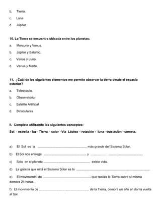 Prueba Del Sistema Solar Grado 4