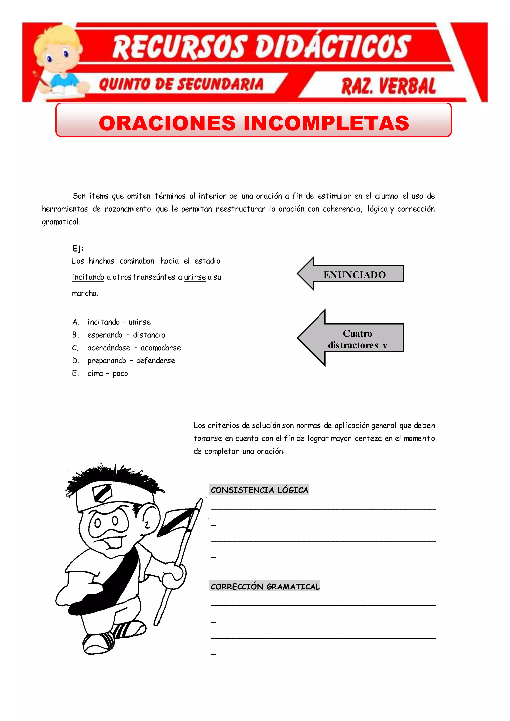 ORACIONES INCOMPLETAS | PDF
