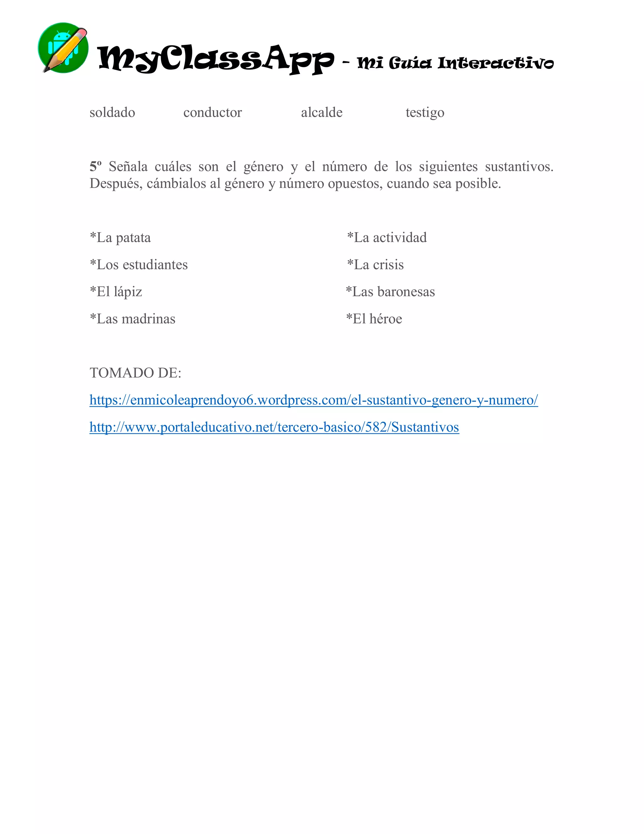 Actividades los sustantivos género y número | PDF