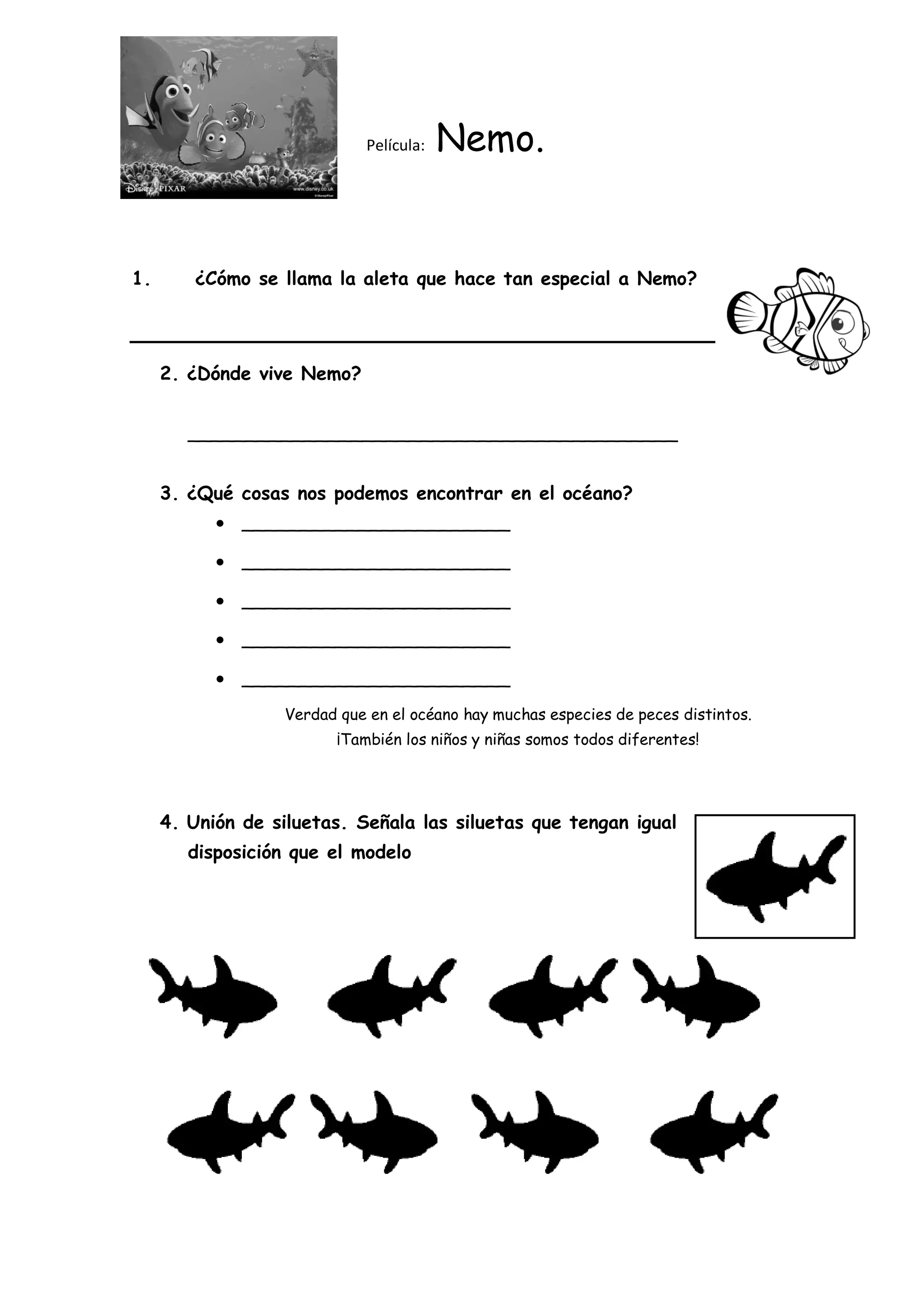 Actividades- 1º ciclo- Pelicula Nemo | PDF