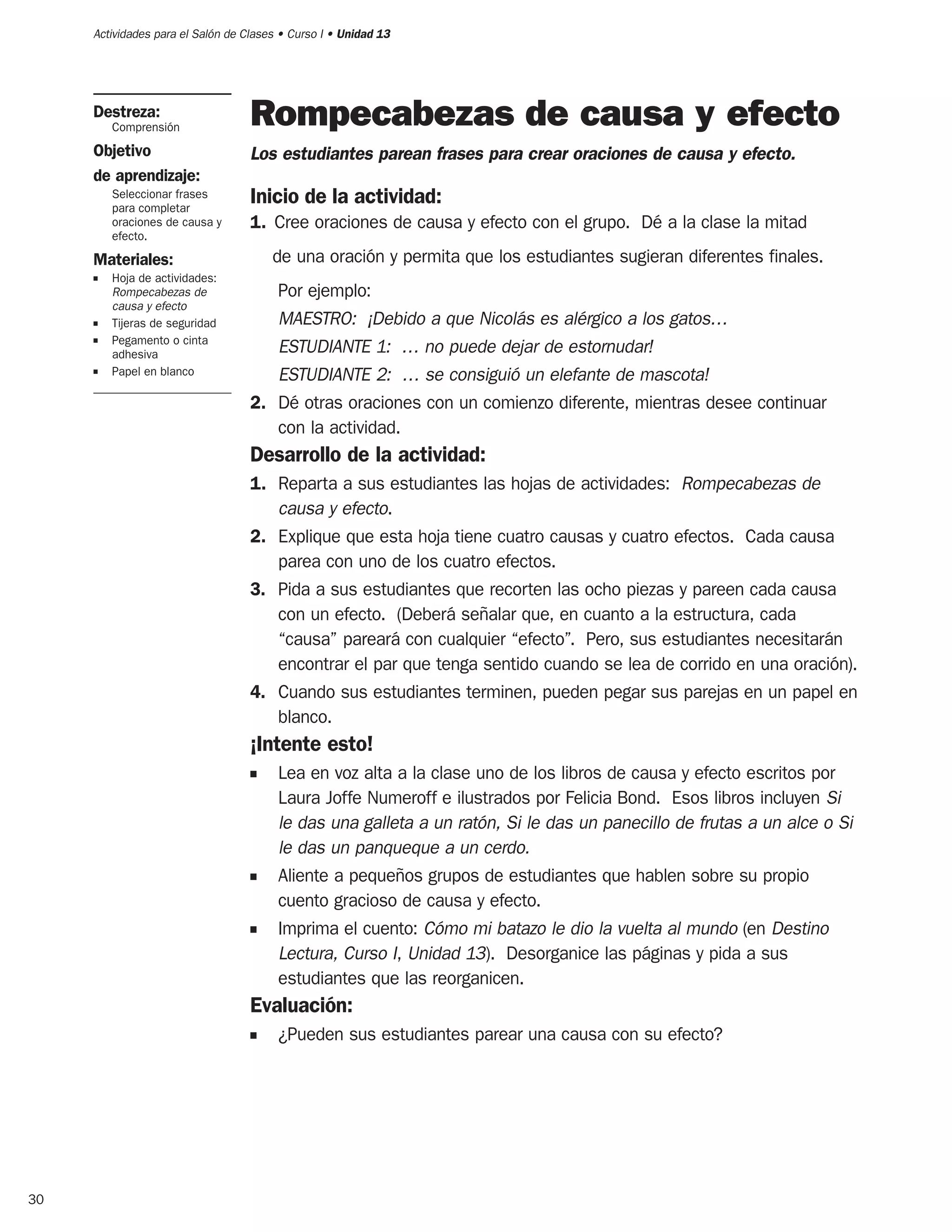 Actividades causa efecto | PDF