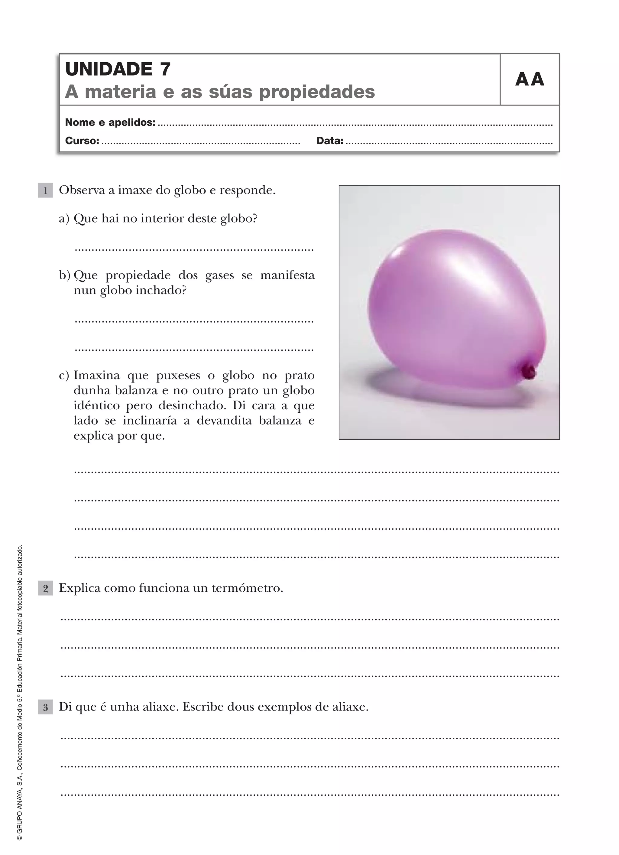 Actividades de ampliacion a materia e as suas propiedades | PDF