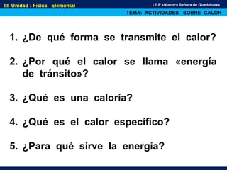 Actividades del calor y su transmisión | PPTX