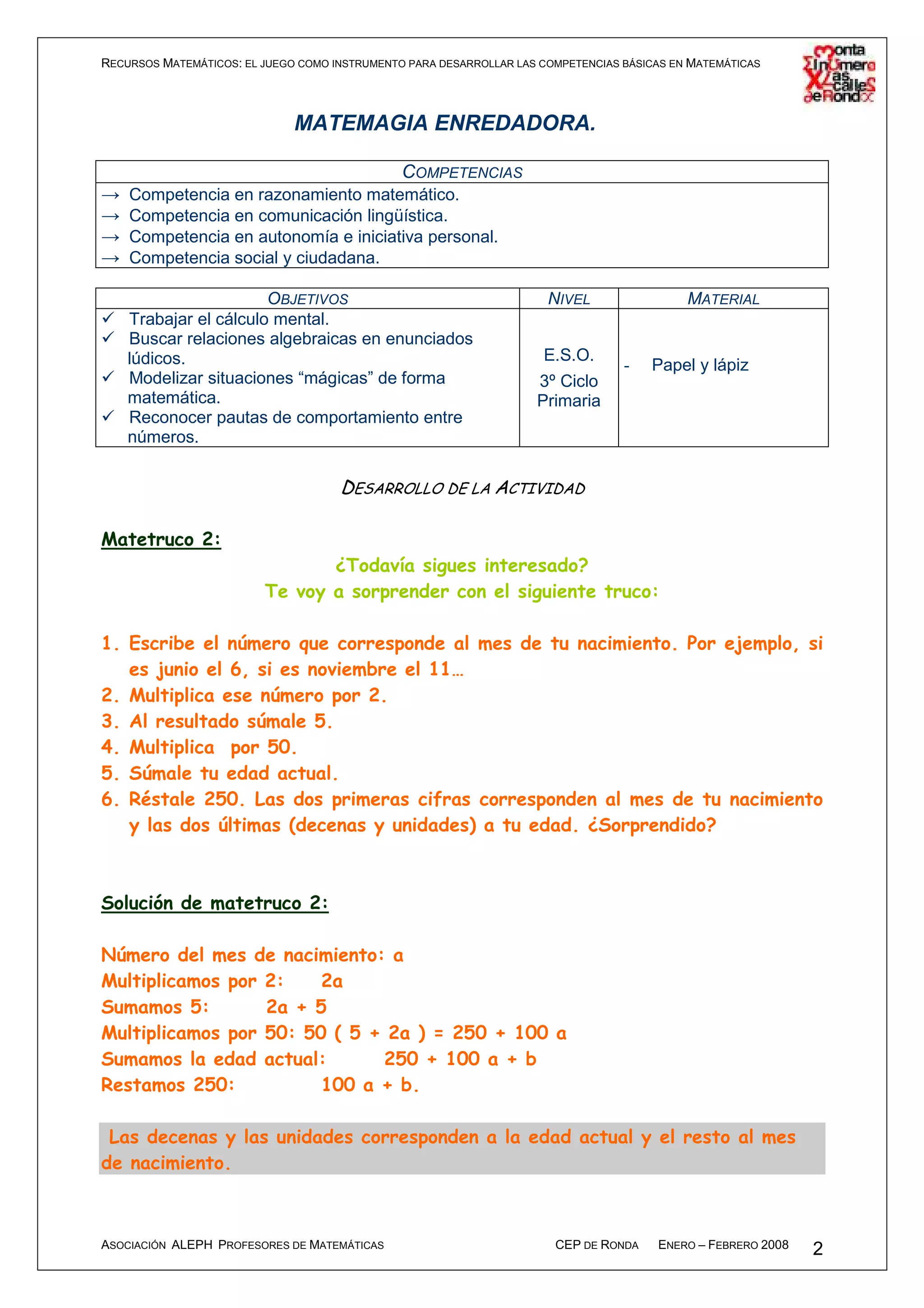 Actividades de matemagia | PDF