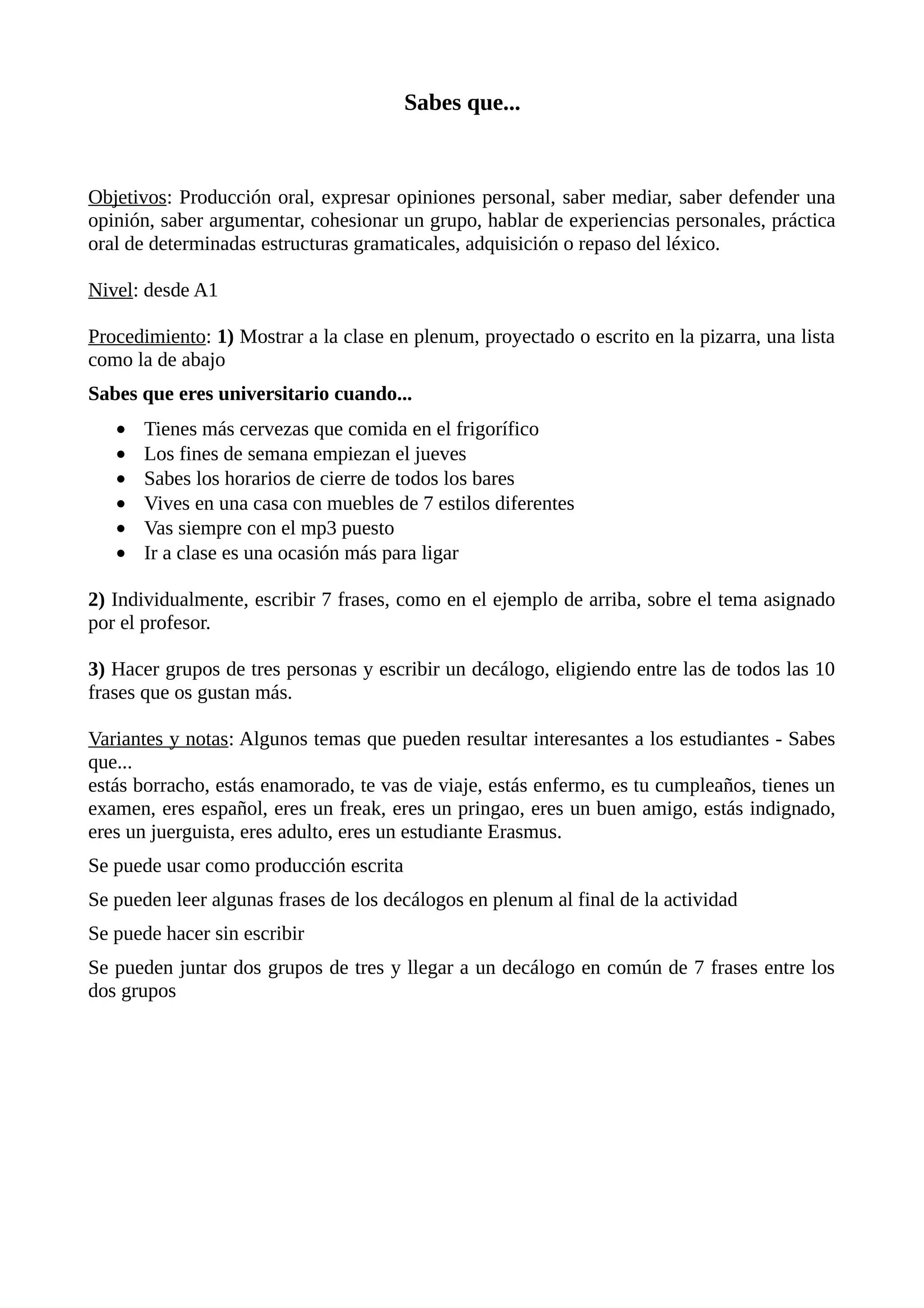 Actividades de producción oral | PDF