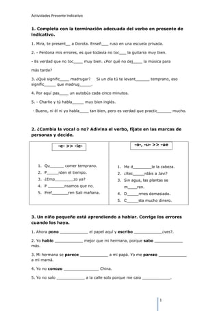 Actividades extras Presente Indicativo | PDF