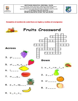 Actividades ingles las frutas | DOCX