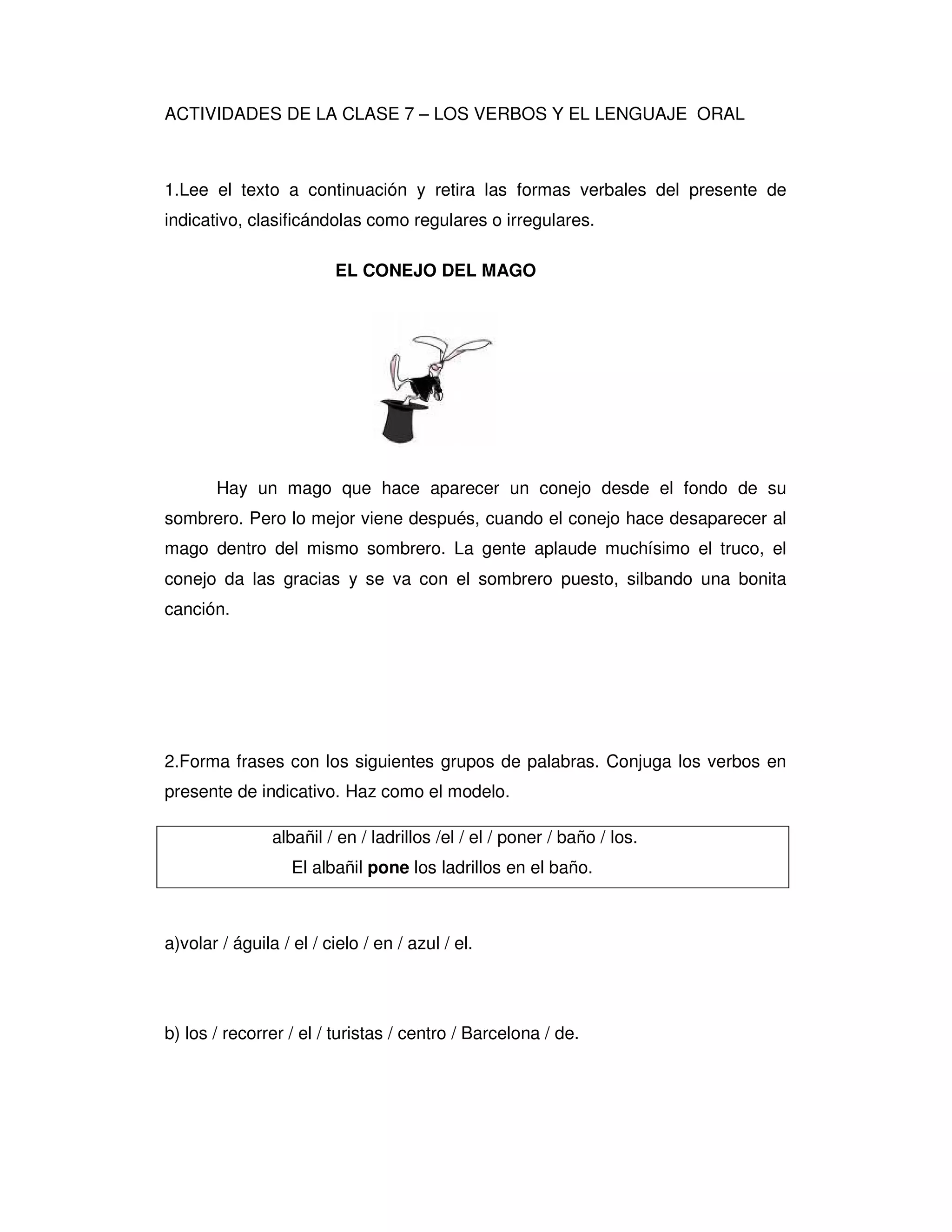 Actividades los verbos y el lenguaje oral | PDF
