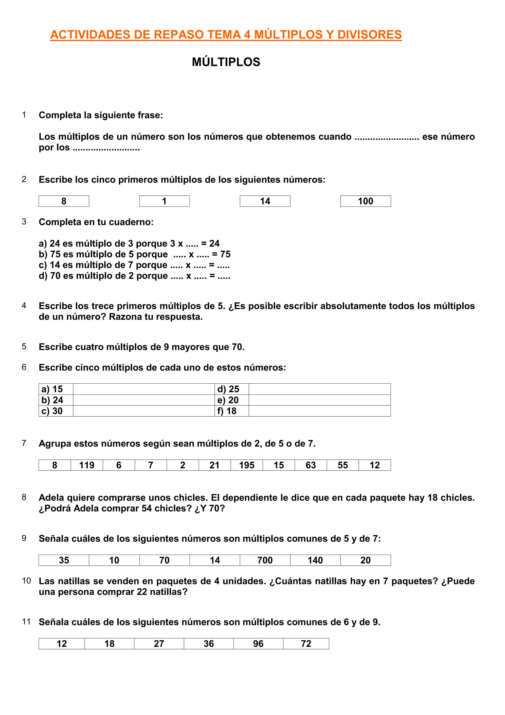 Actividades multiplos divisores | PDF