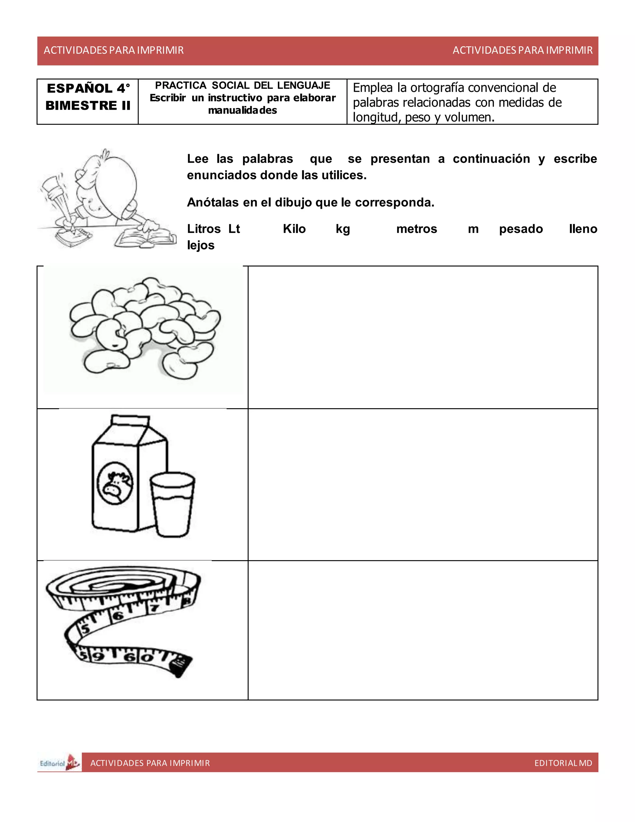 Actividades para Cuarto Grado de Primaria para Imprimir. | DOCX