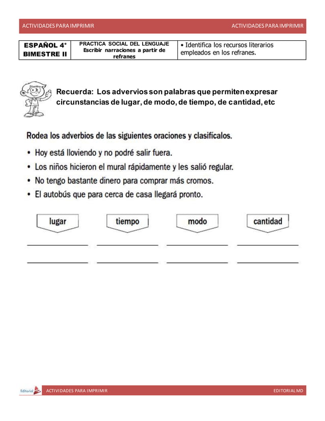 Actividades para Cuarto Grado de Primaria para Imprimir.