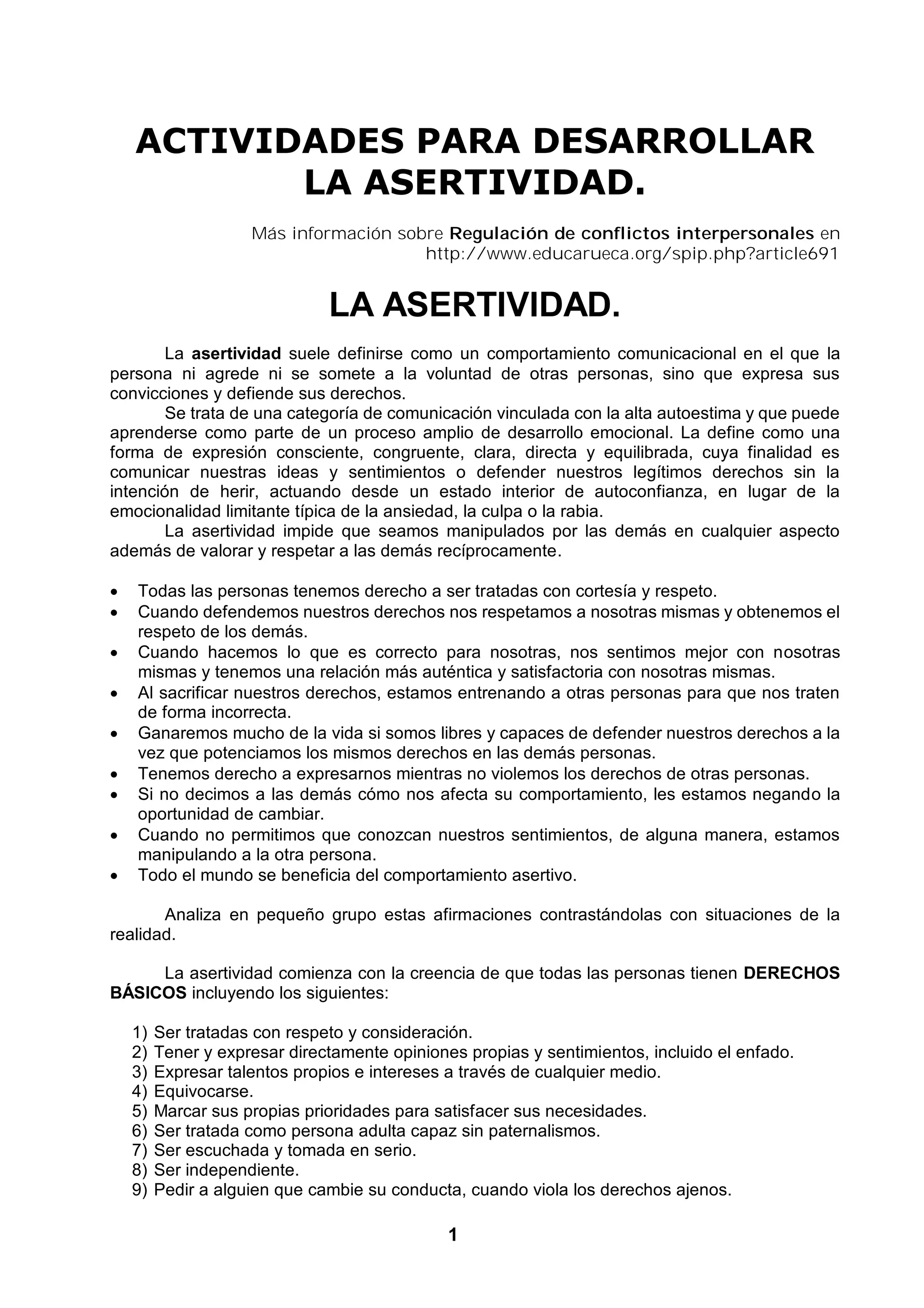 Actividades para desarrollar la asertividad | PDF Actividades para desarrollar la asertividad | PDF