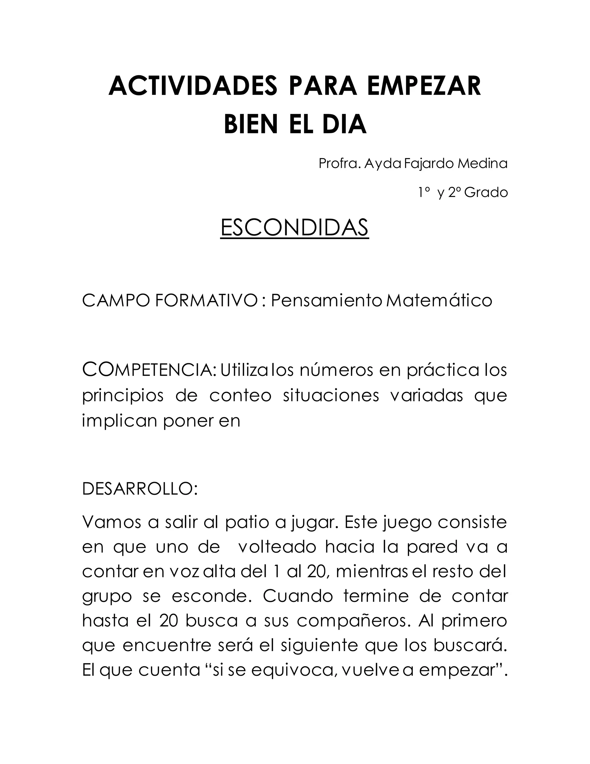 Actividades para empezar bien el dia | DOCX
