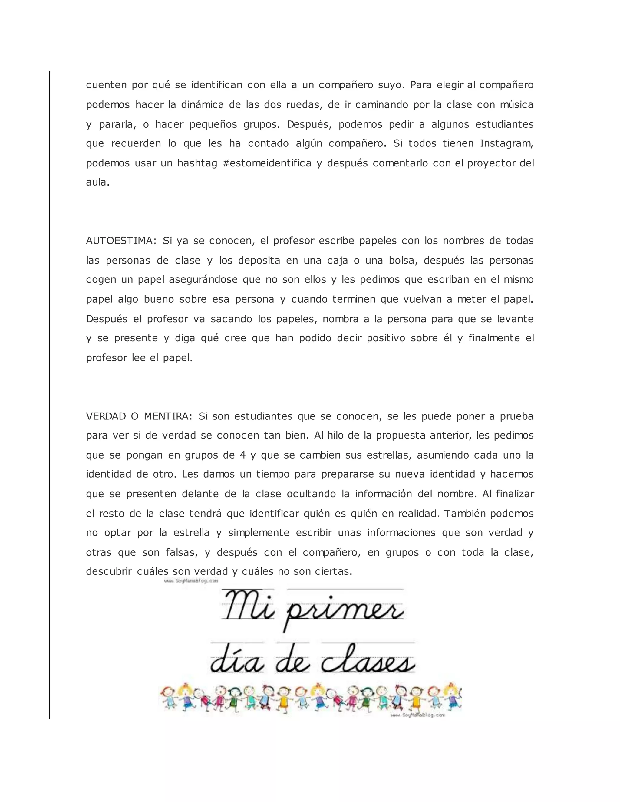 Actividades para hacer el primer día de clases | PDF