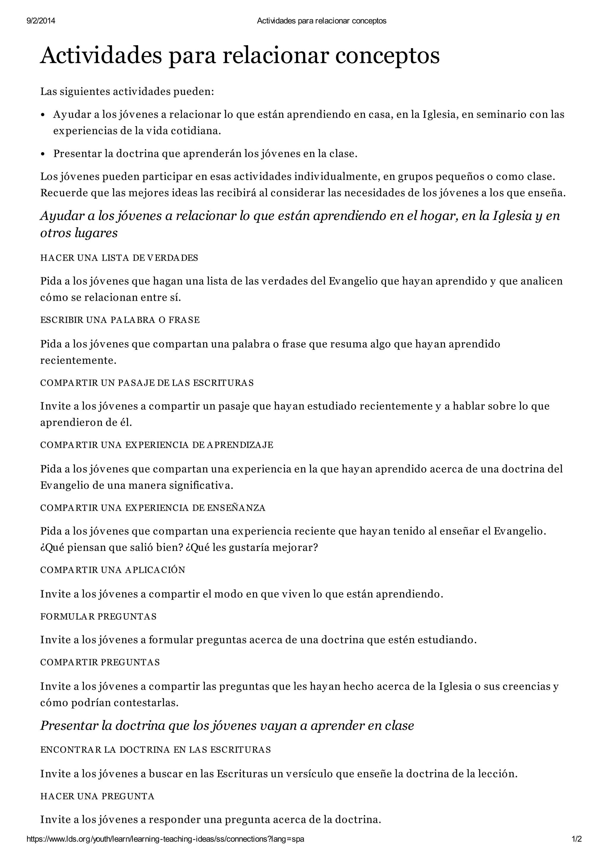 Actividades para relacionar conceptos ven sigueme | PDF