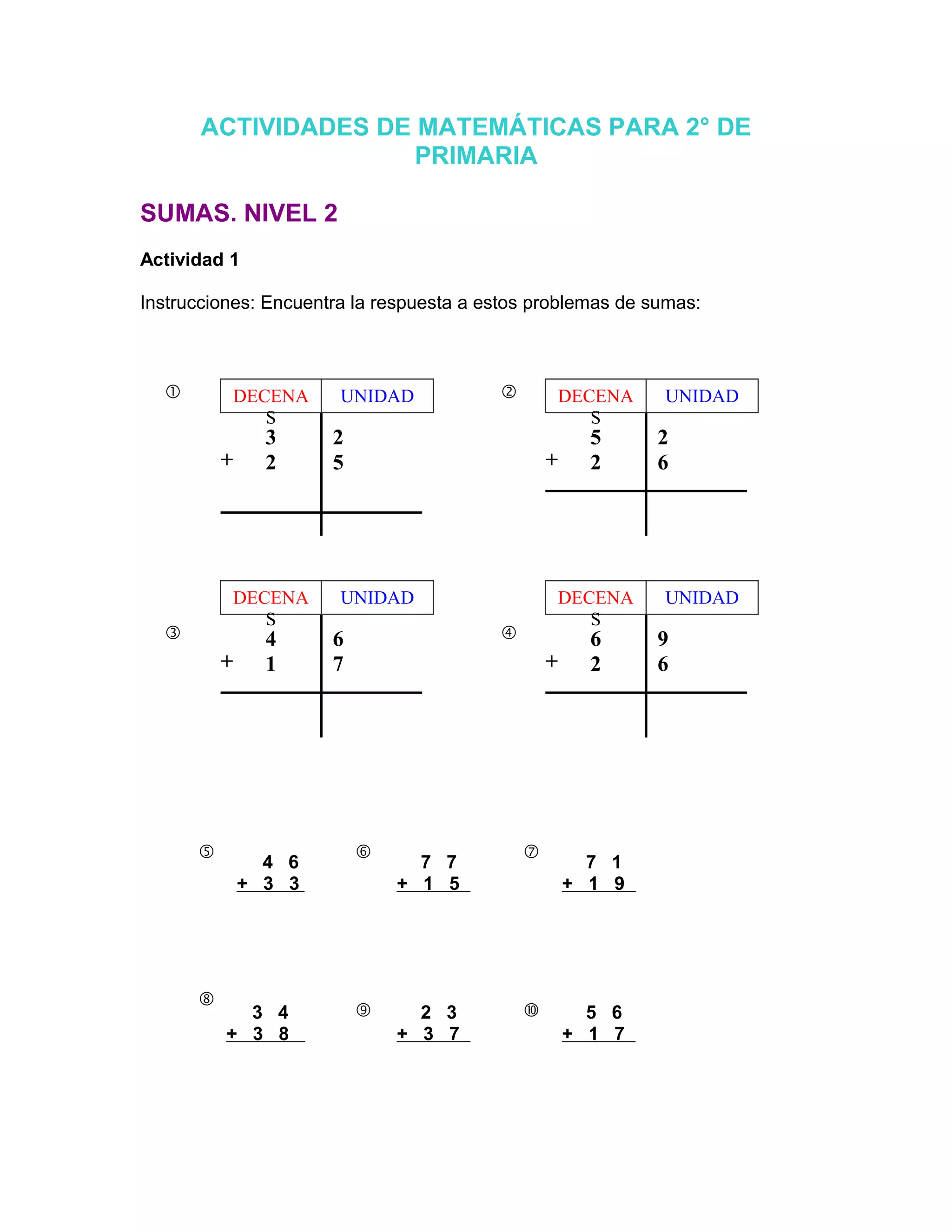 Actividades para segundo de primaria matematica | DOC