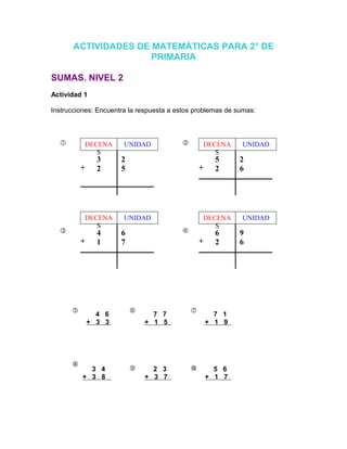 Fichas De Matemticas Segundo De Primaria Actividades De Refuerzo De