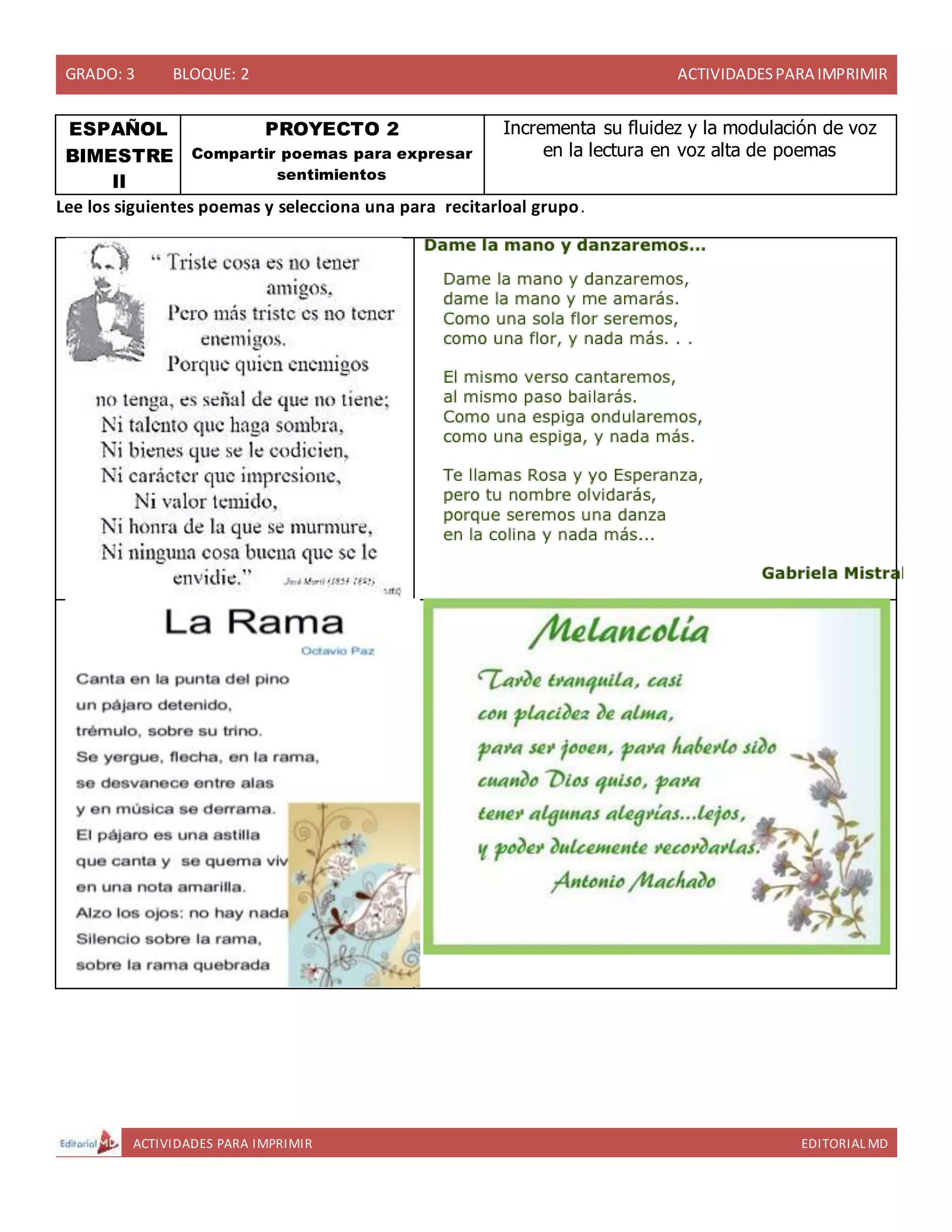 Actividades para imprimir: Ejemplo Tercer Grado de Primaria | DOCX