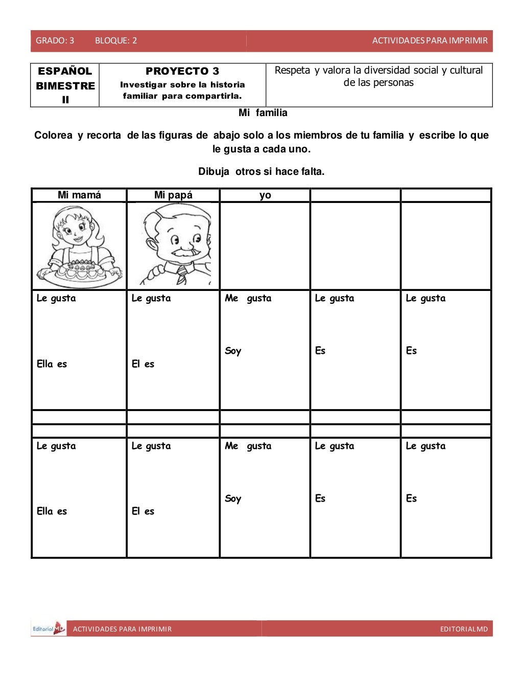 Actividades para imprimir: Ejemplo Tercer Grado de Primaria