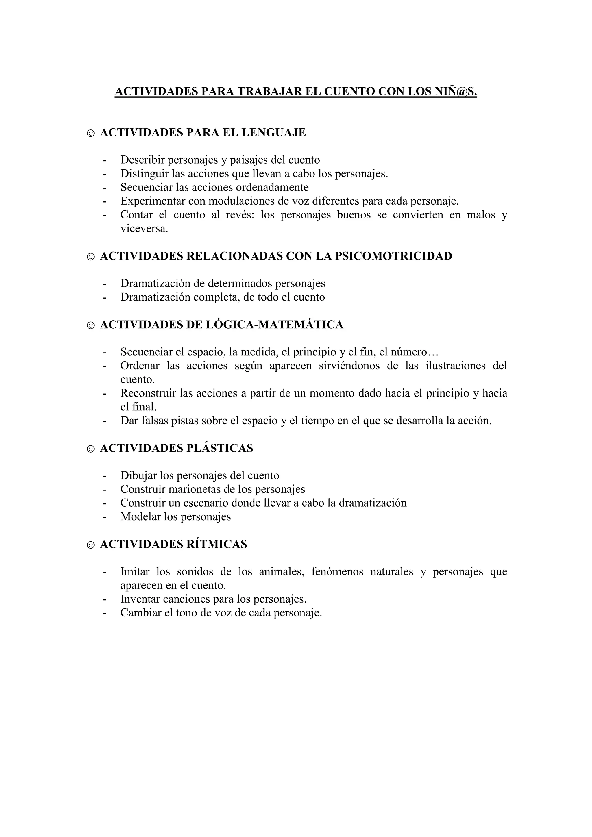 Actividades para trabajar el cuento con los niñ | DOCX