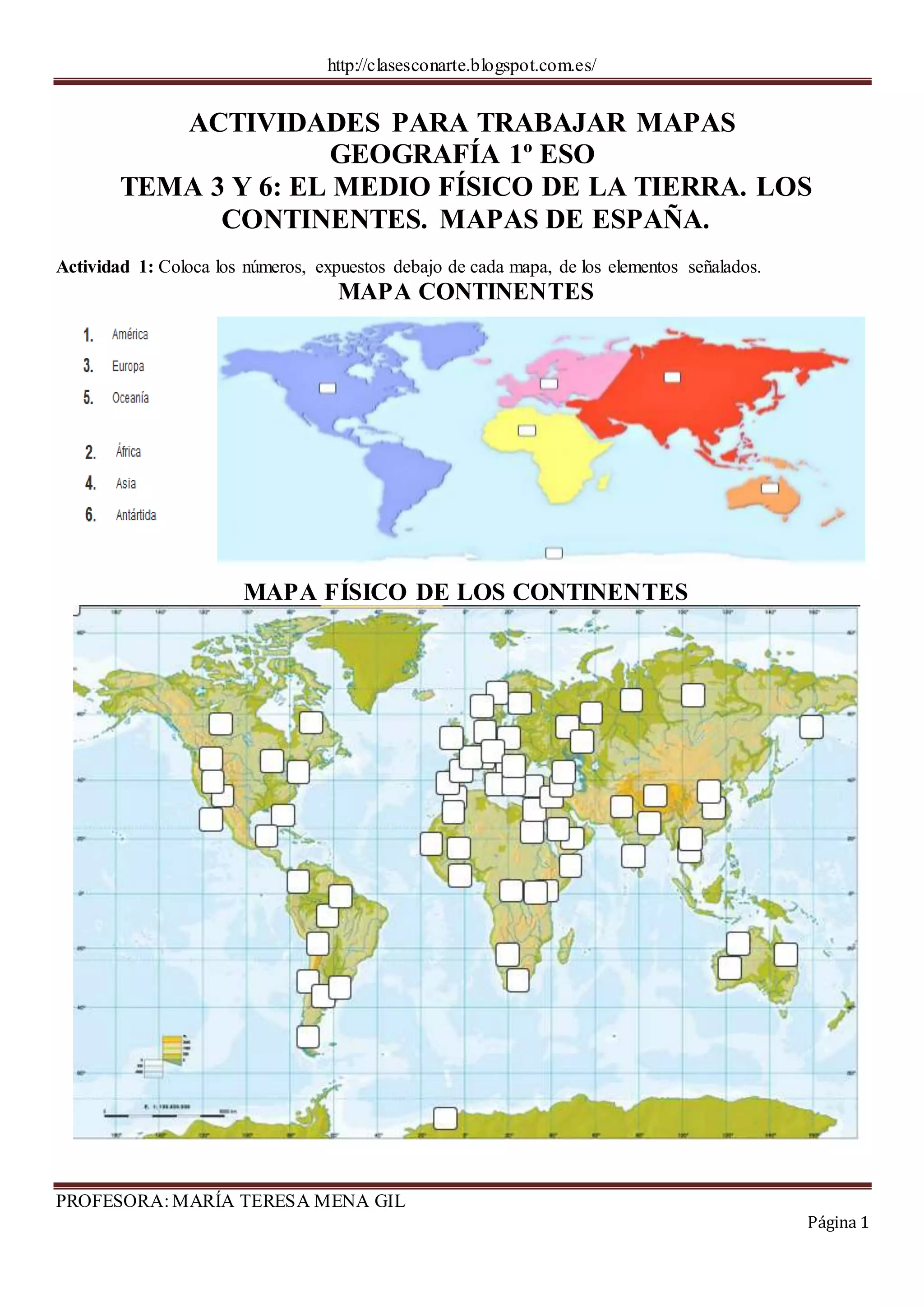 ACTIVIDADES MAPAS 1º ESO GEOGRAFÍA E HISTORIA. | DOCX