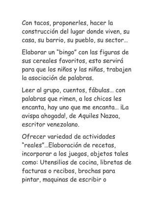 Actividades para tus proyectos de educación inicial | DOCX