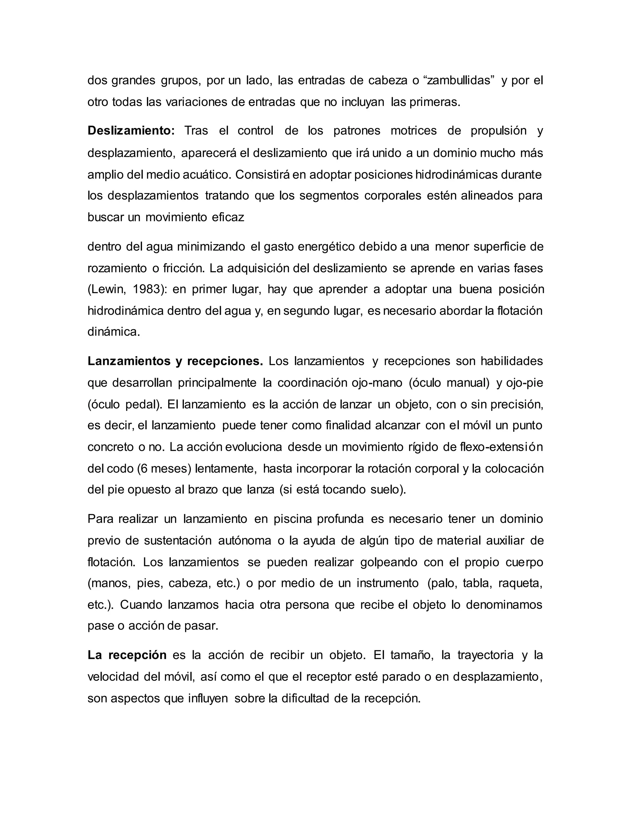 El medio acuático las bases y como aplicarlo en los niños. | DOCX