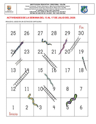 Actividades semana 13 al 17 de julio juego la escalera | DOCX
