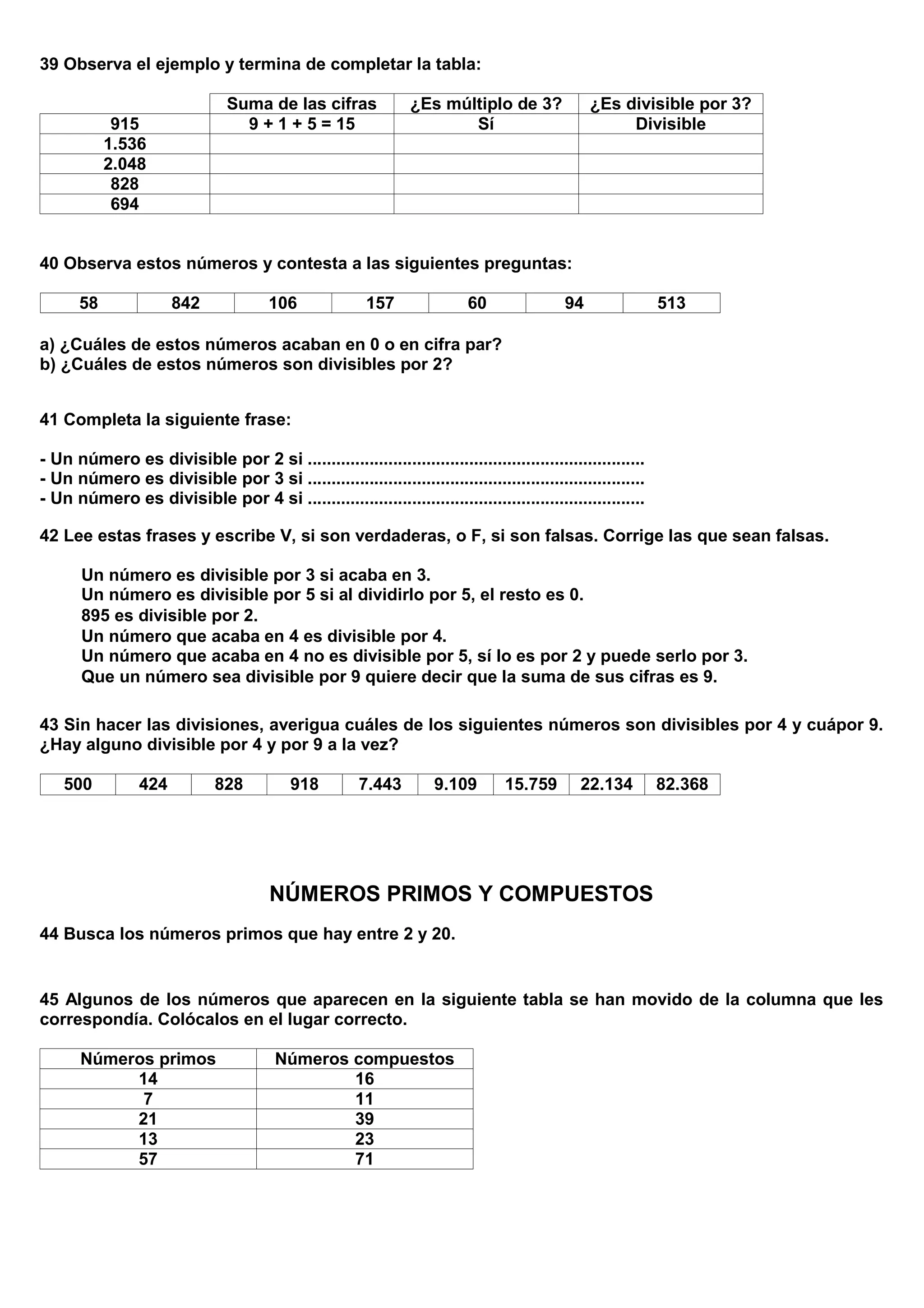 Actividades + solucionario múltiplos y divisores | PDF | Education