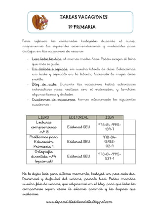ACTIVIDADES VERANO 1º PRIMARIA 2015 | PDF