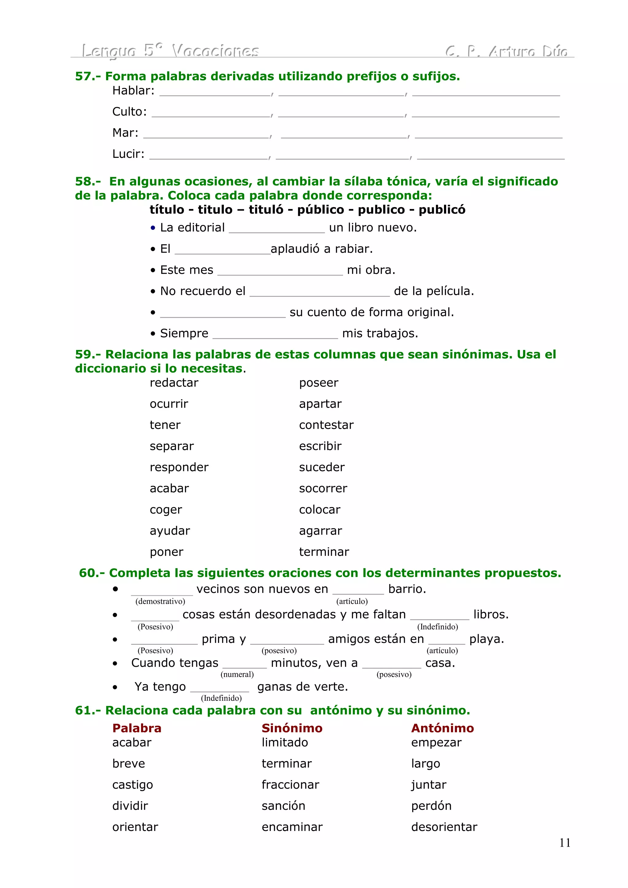 Actividades Verano Lengua 5º averroes | PDF