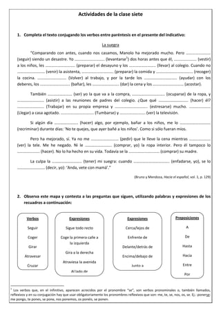 Actividades verbos presente del indicativo | PDF