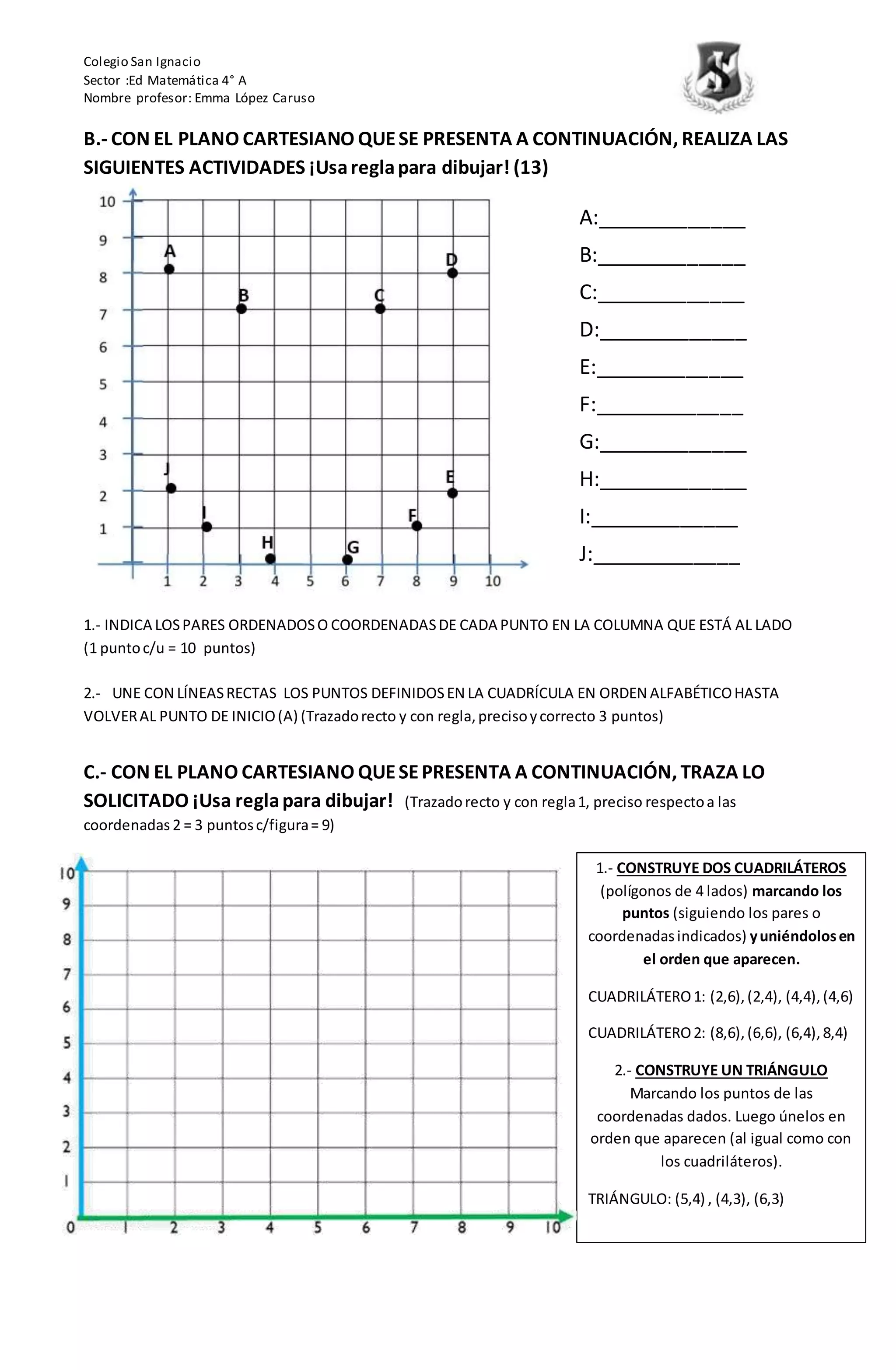 Actividad evaluada de plano cartesiano | DOCX