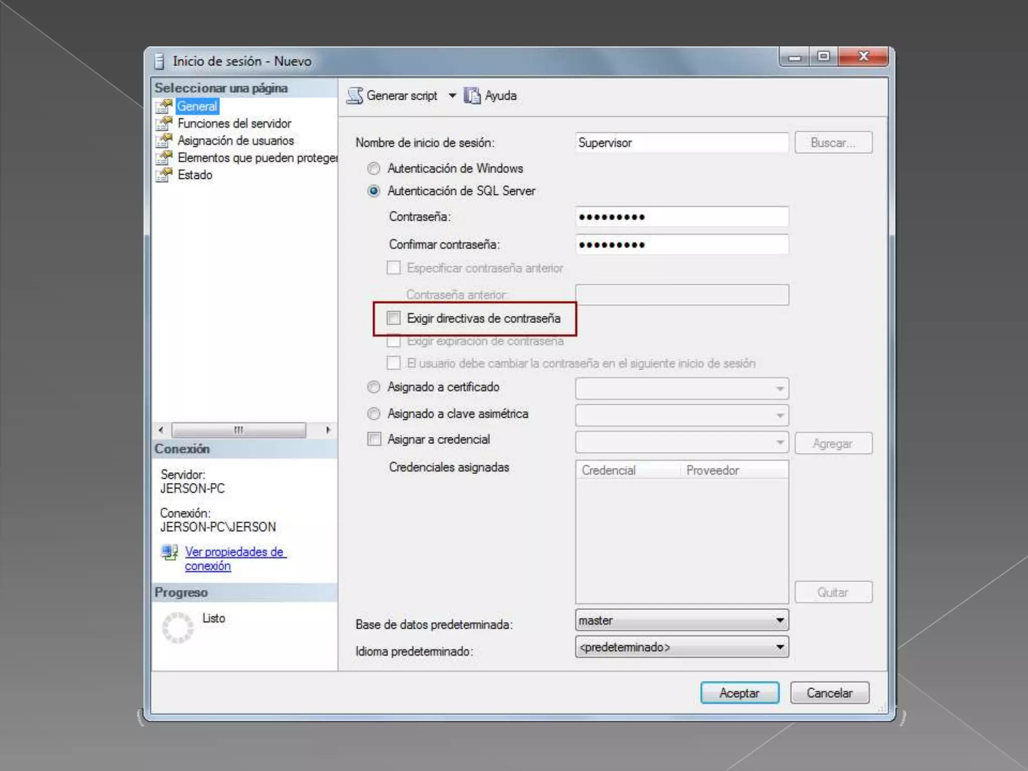 Habilitar la Autenticación SQL y crear un nuevo usuario SQL | PPT