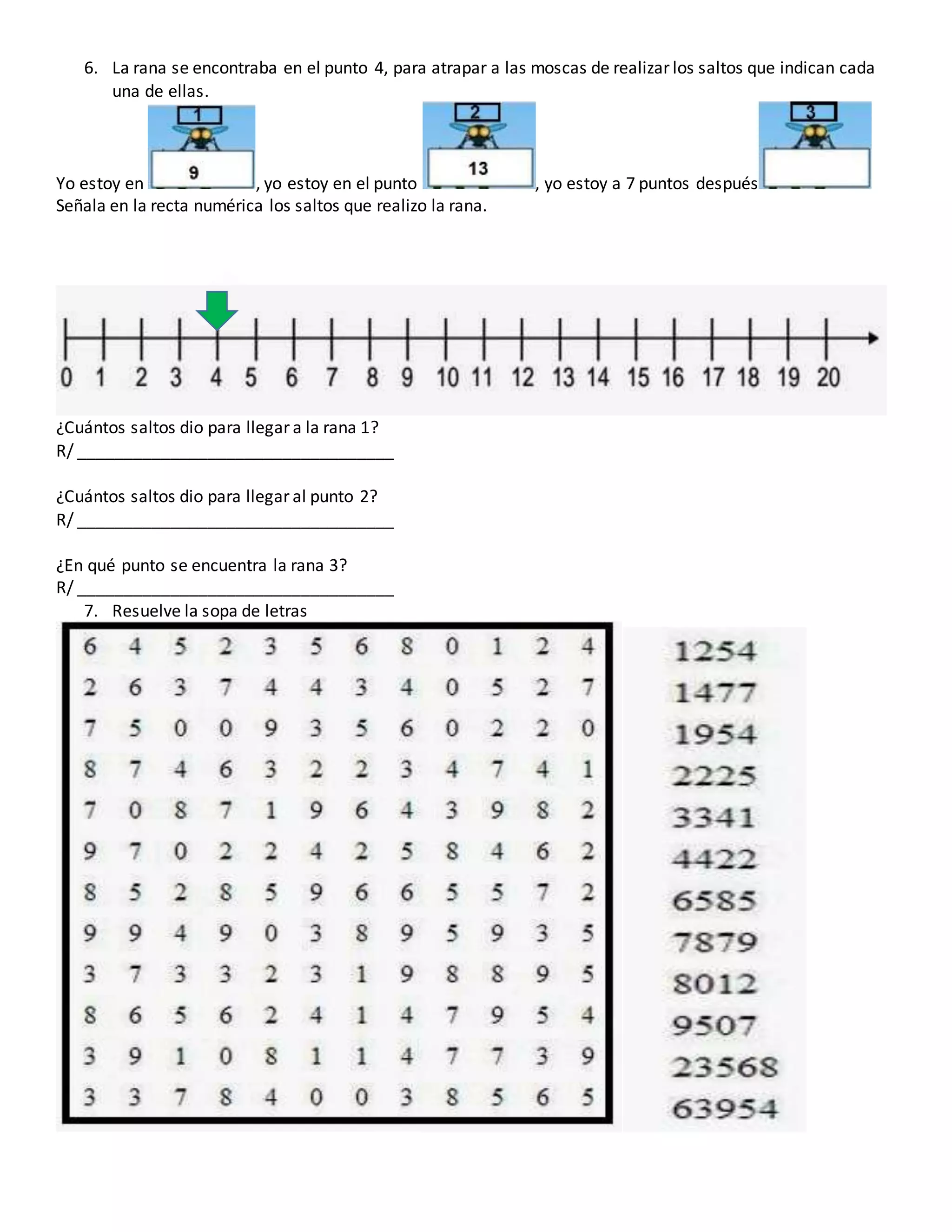 Actividad lectura y escritura de numeros recta numerica | DOCX